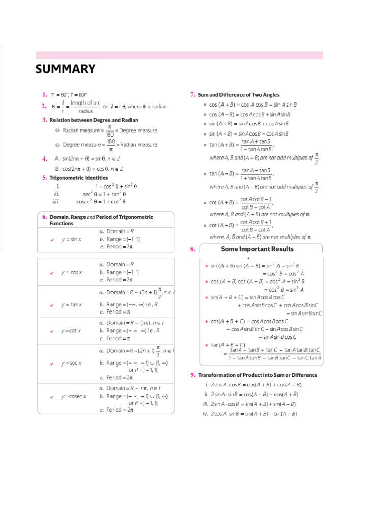 Grade 11 Trigonometry Formula | PDF