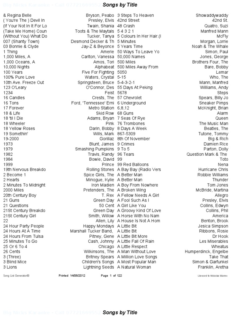 Song List by Title | PDF | Art | Mystery, Thriller & Crime Fiction