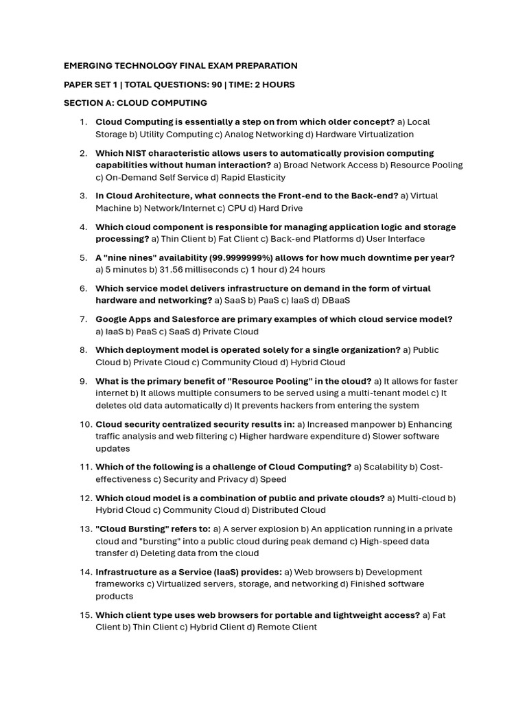 Emerging Technology Final Exam Preparation | PDF | Cloud Computing ...