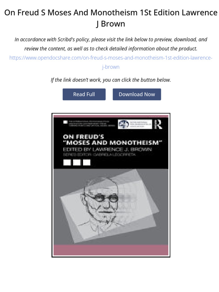 On Freud s Moses and Monotheism 1st Edition Lawrence J Brown | PDF ...