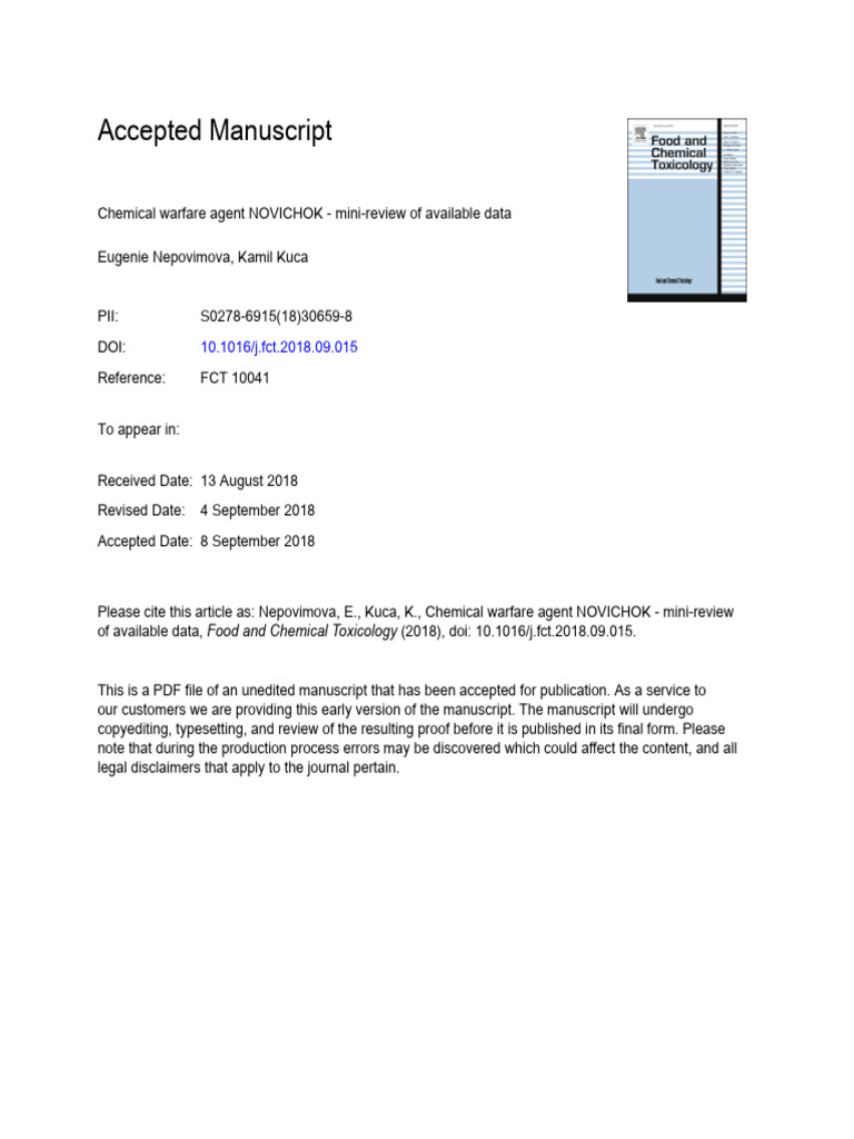 Chemical Warfare Agent NOVICHOK - Mini-review of Available Data ...