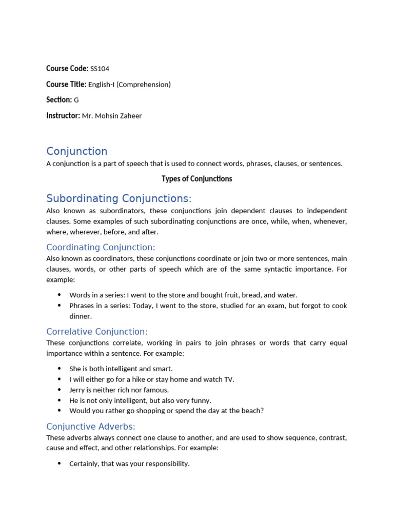 4 Conjunctions, Prepositions & Interjections | PDF | Part Of Speech ...