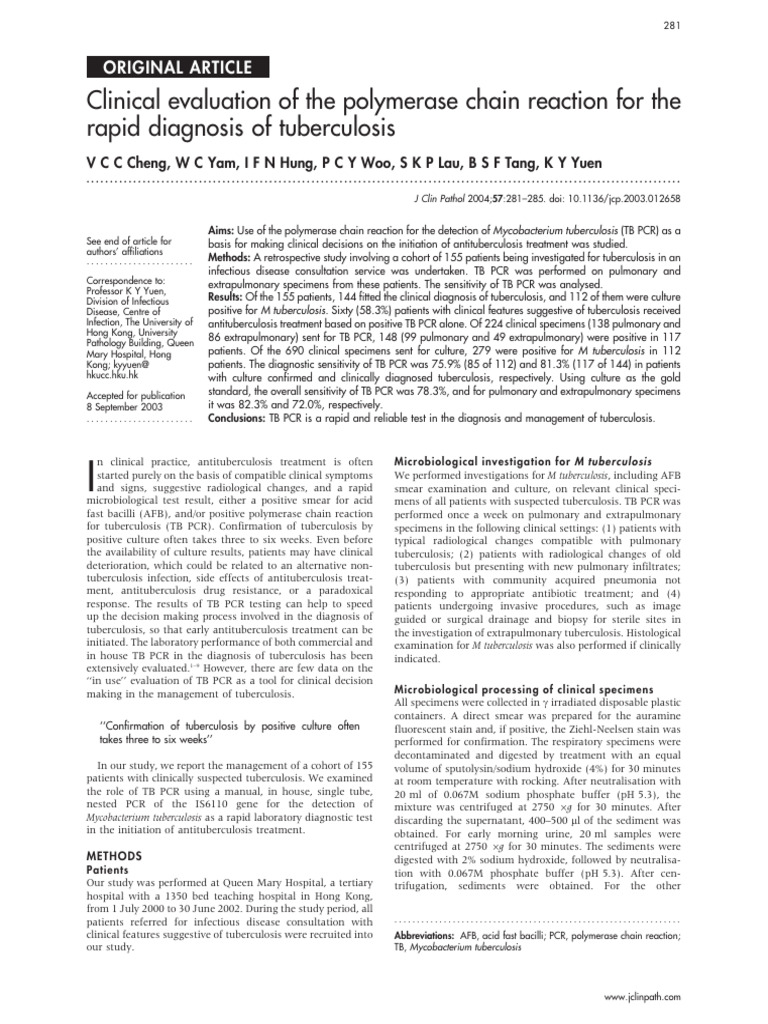 Rapid TB Diagnosis via PCR Evaluation | PDF | Tuberculosis | Polymerase ...