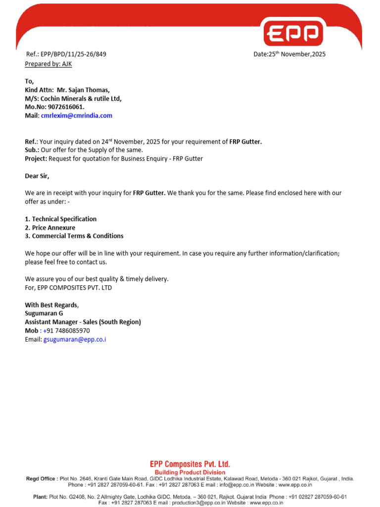 849 -Cochin Minerals & Rutile Ltd - Mr.sajan Thomas - Offer for Frp ...