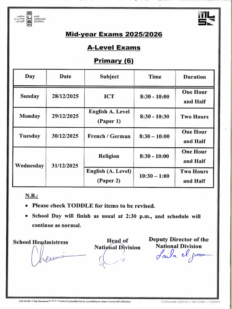 Toddle-cefc0ab3-Eea5-4214-Ba9c-Bddbd14b3052-Schedule of Primary 6 Exams ...