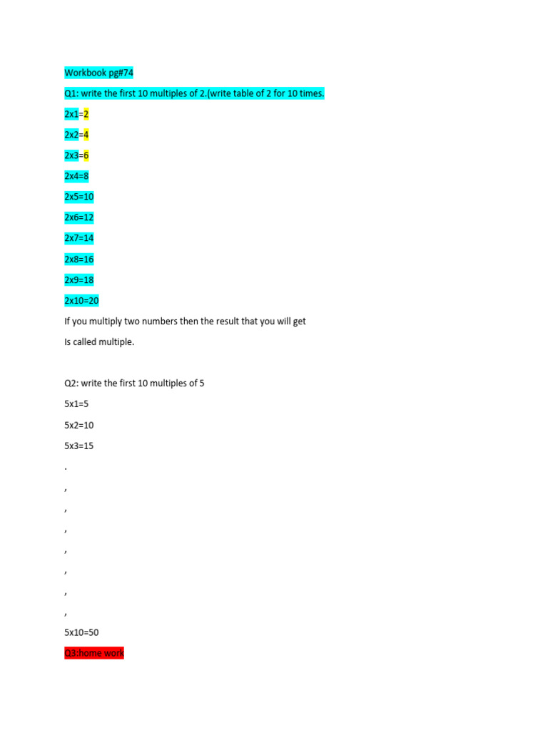 Workbook Pg#74,75 Maths | PDF