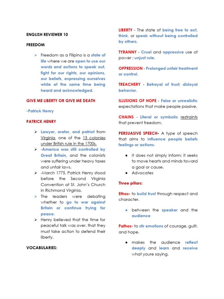 ENGLISH EXAM REVIEWER | PDF | Public Speaking | Evidence