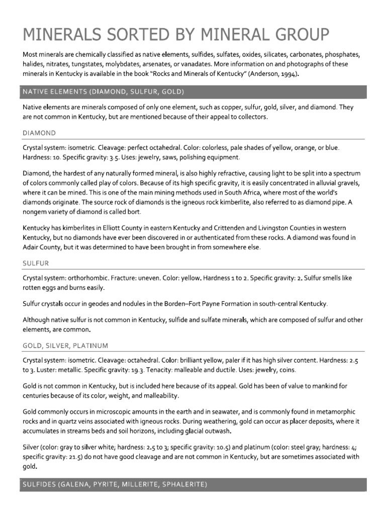 Minerals Sorted by Mineral Group | PDF