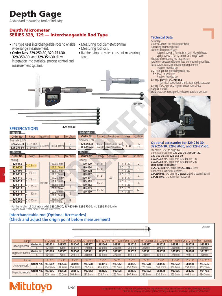 MITUTOYO Depth Gauge 129-155 | PDF