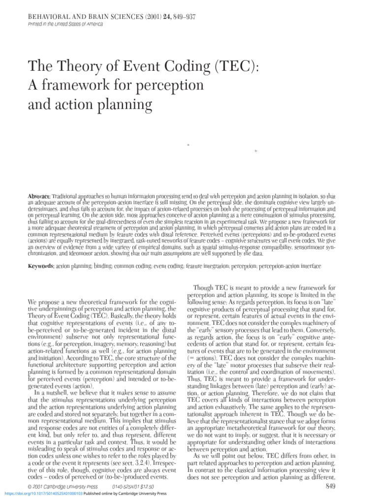 Theory of Event Coding: Perception & Action | PDF | Perception | Attention