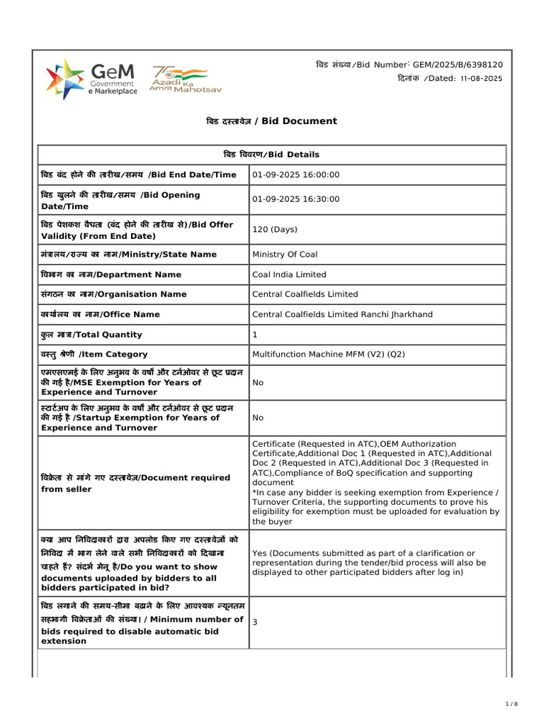 Bid for Multifunction Machine MFM | PDF | Procurement | Auction