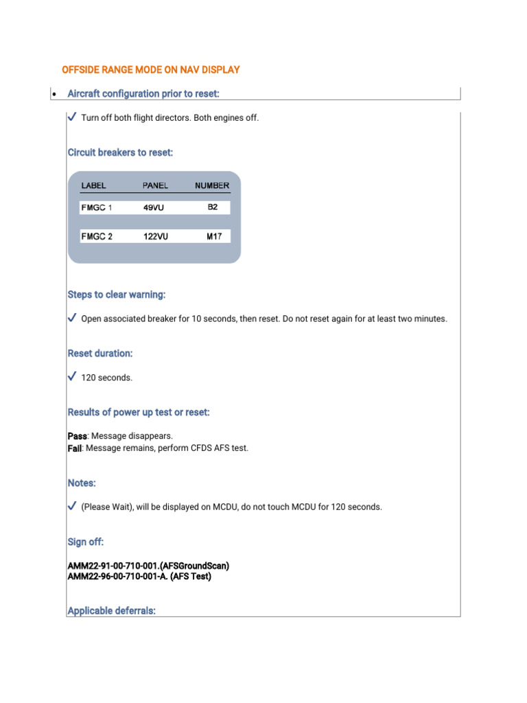 Aircraft Warning Reset Procedures Guide | PDF