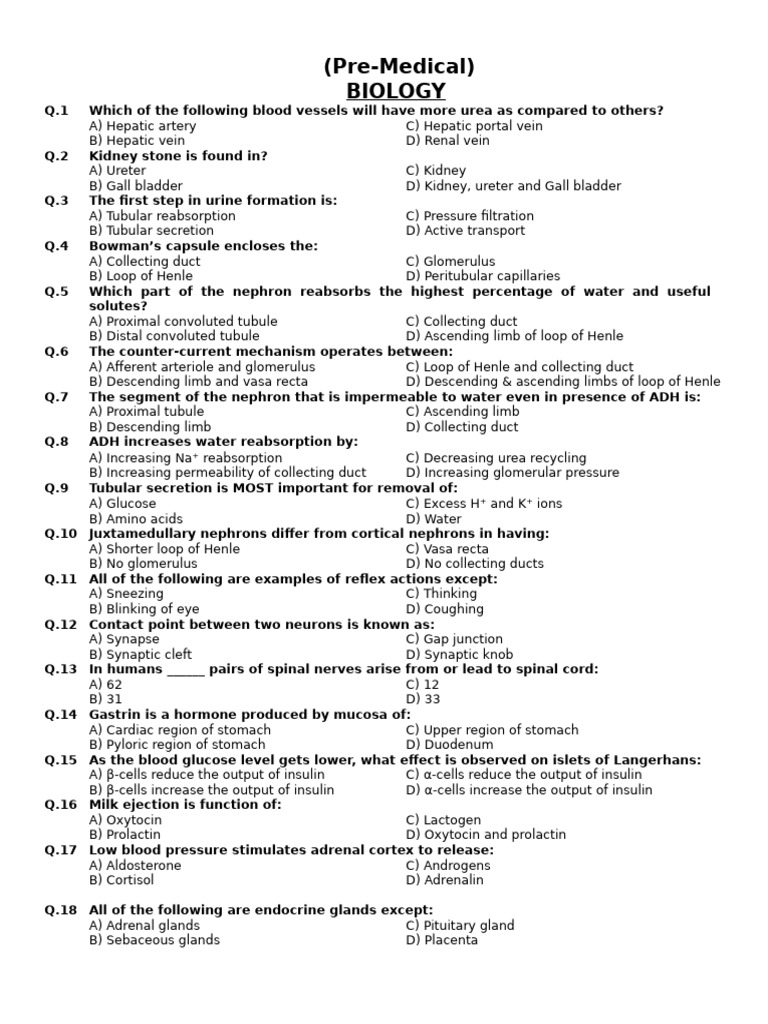 Pre-Medical Biology and Chemistry Quiz | PDF
