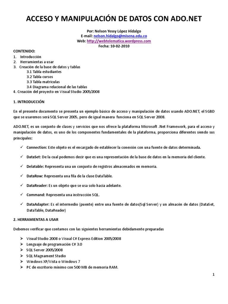 Acceso a Datos con ADO.NET y SQL Server | PDF | Tabla (base de datos ...