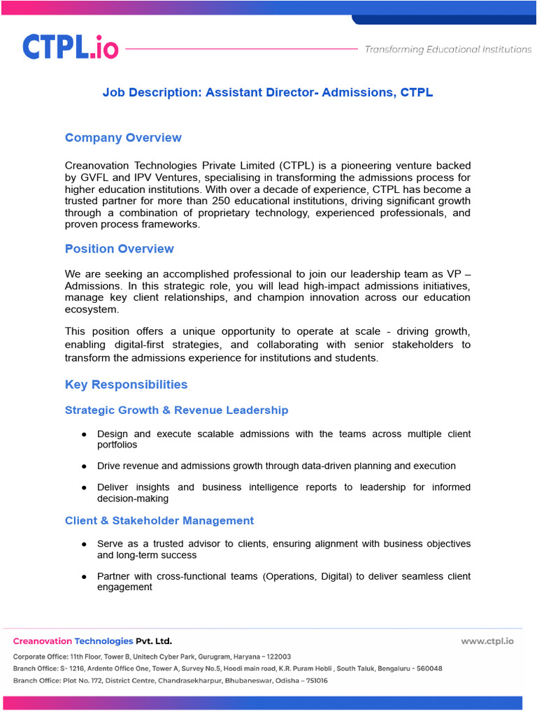 JD- Assistant Director Admissions | PDF | Leadership | Innovation