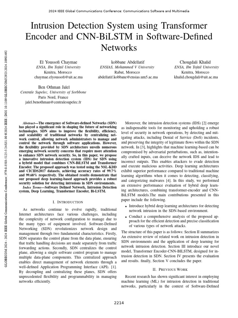 Intrusion Detection System Using Transformer Encoder and CNN BiLSTM ...