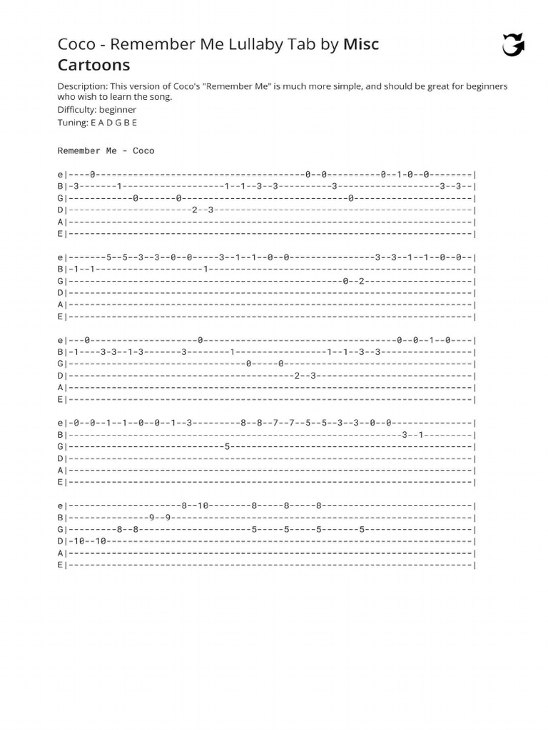 Coco - Remember Me Lullaby Tab | PDF