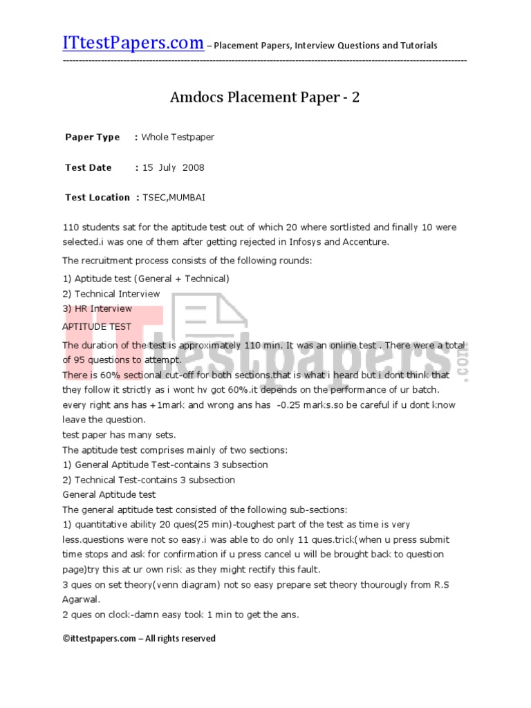 Amdocs Placement Paper - 2 | PDF