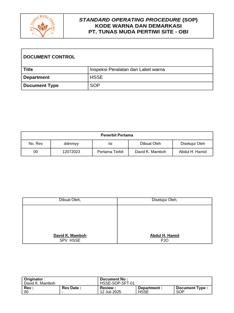 SOP Kode Warna dan Demarkasi HSSE | PDF