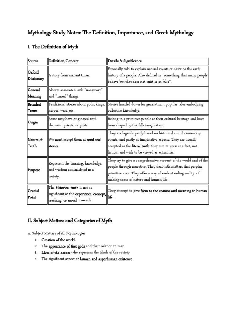 Mythology Study Notes Markup | PDF | Zeus | Greek Deities