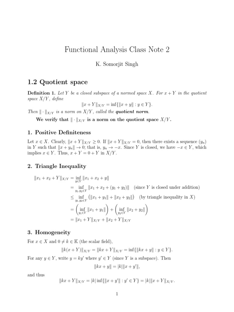 Quotient Spaces and Linear Operators in Functional Analysis | PDF ...
