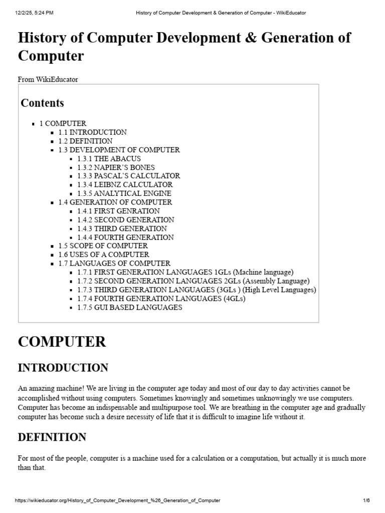 History of Computer Development & Generation of Computer | PDF ...