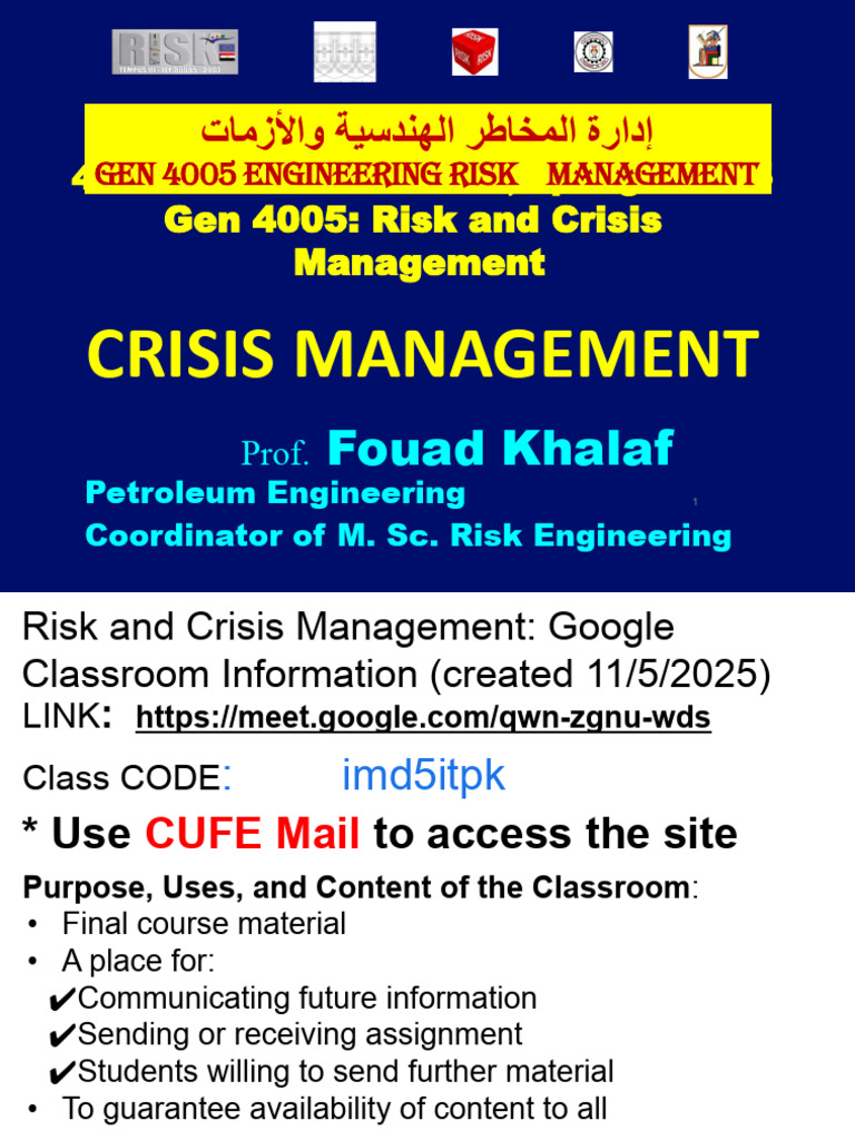 Lecture on Crisis Management.pptx | PDF | Crisis Management | Risk