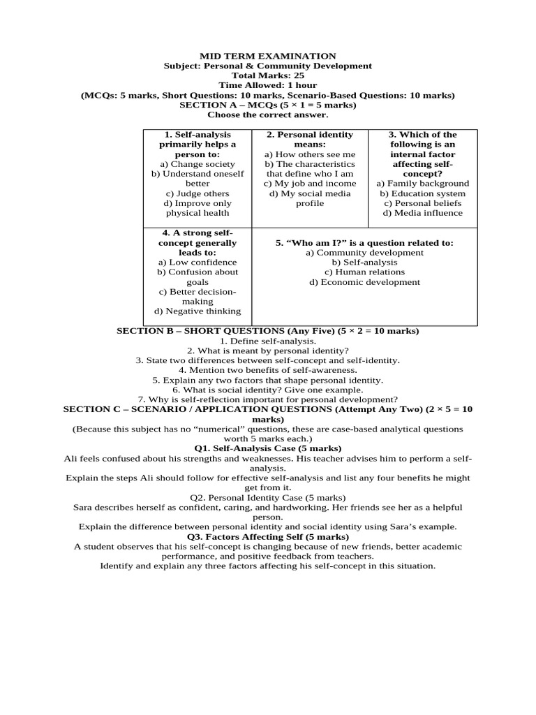 PERSONAL & COMMUNITY DEVELOPMENT - Copy | PDF | Self Concept | Identity ...