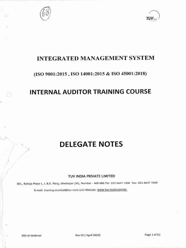 Internal Auidtor Training Course | PDF