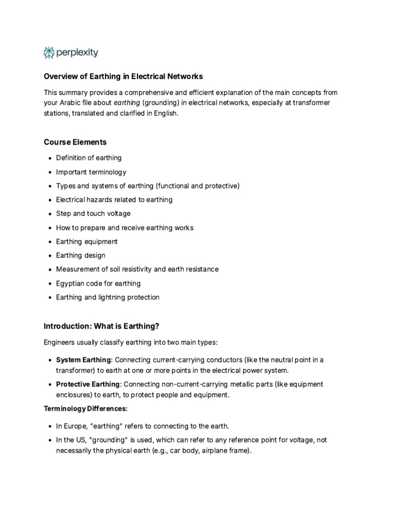 Overview of Earthing in Electrical Networks | PDF | Electricity ...