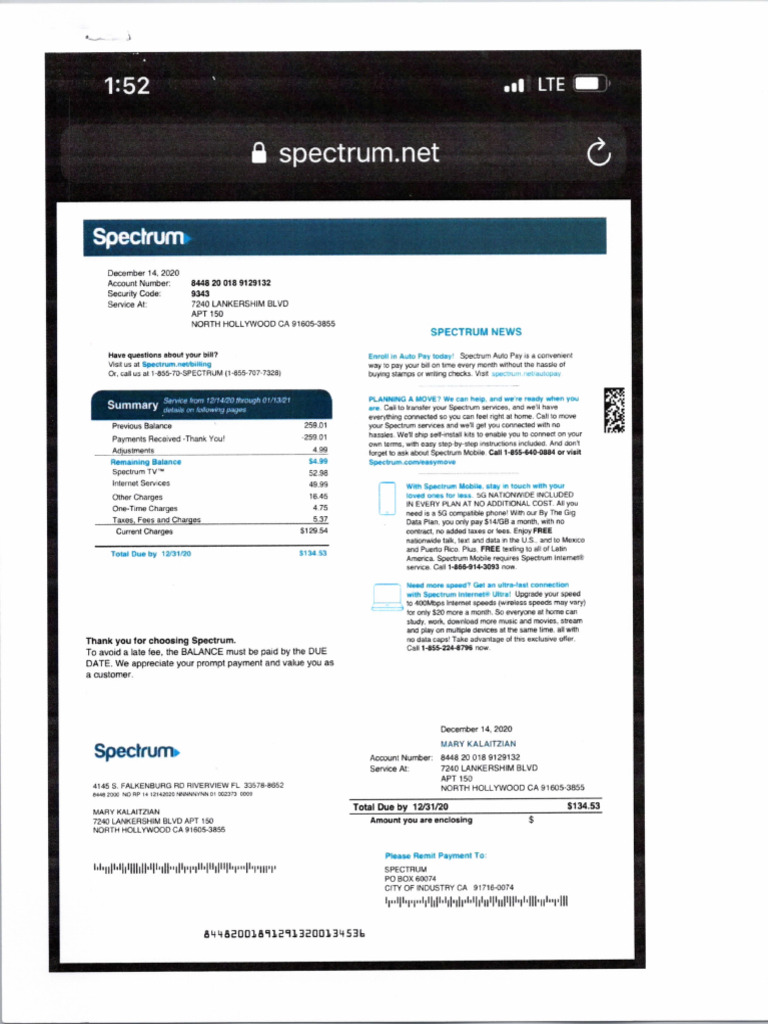 Spectrtum Cable Bill | PDF