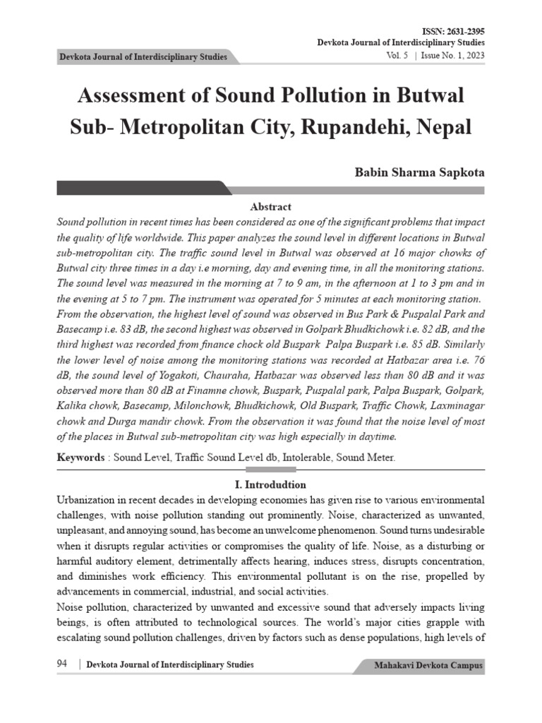 Sound Pollution Assessment in Butwal | PDF | Noise | Decibel