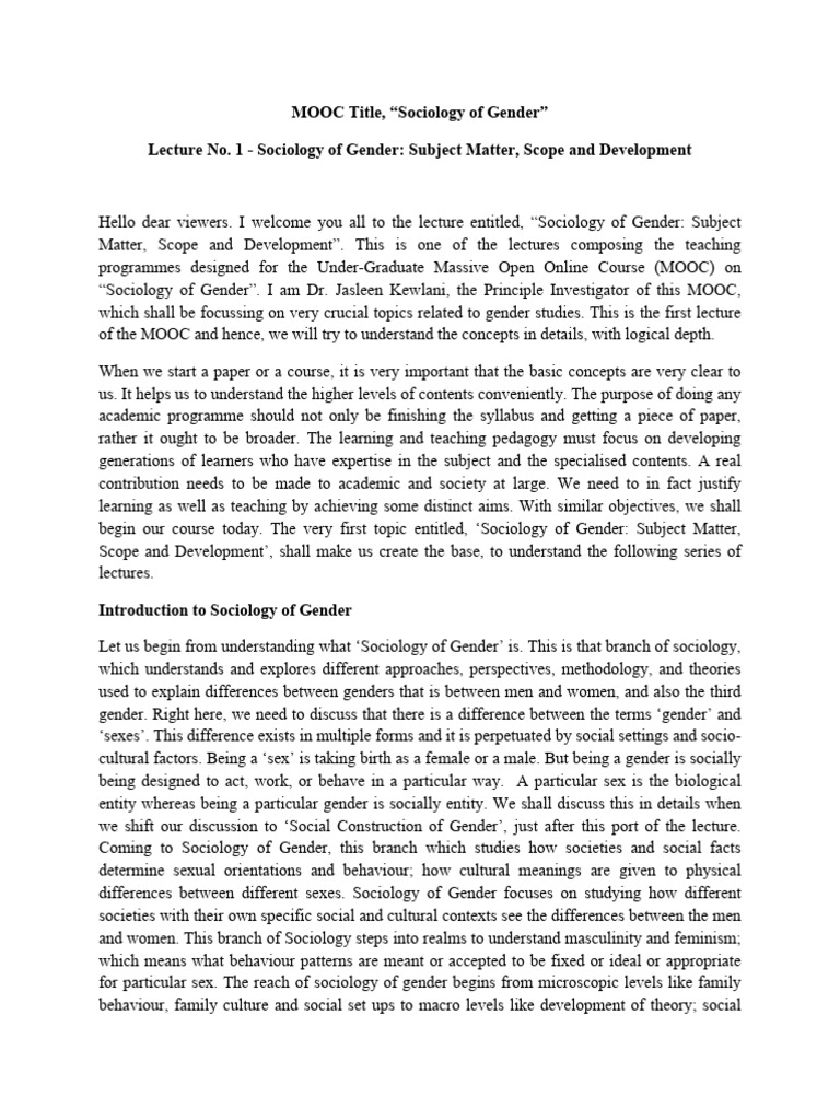 L1.Sociology of Gender | PDF | Gender | Gender Studies