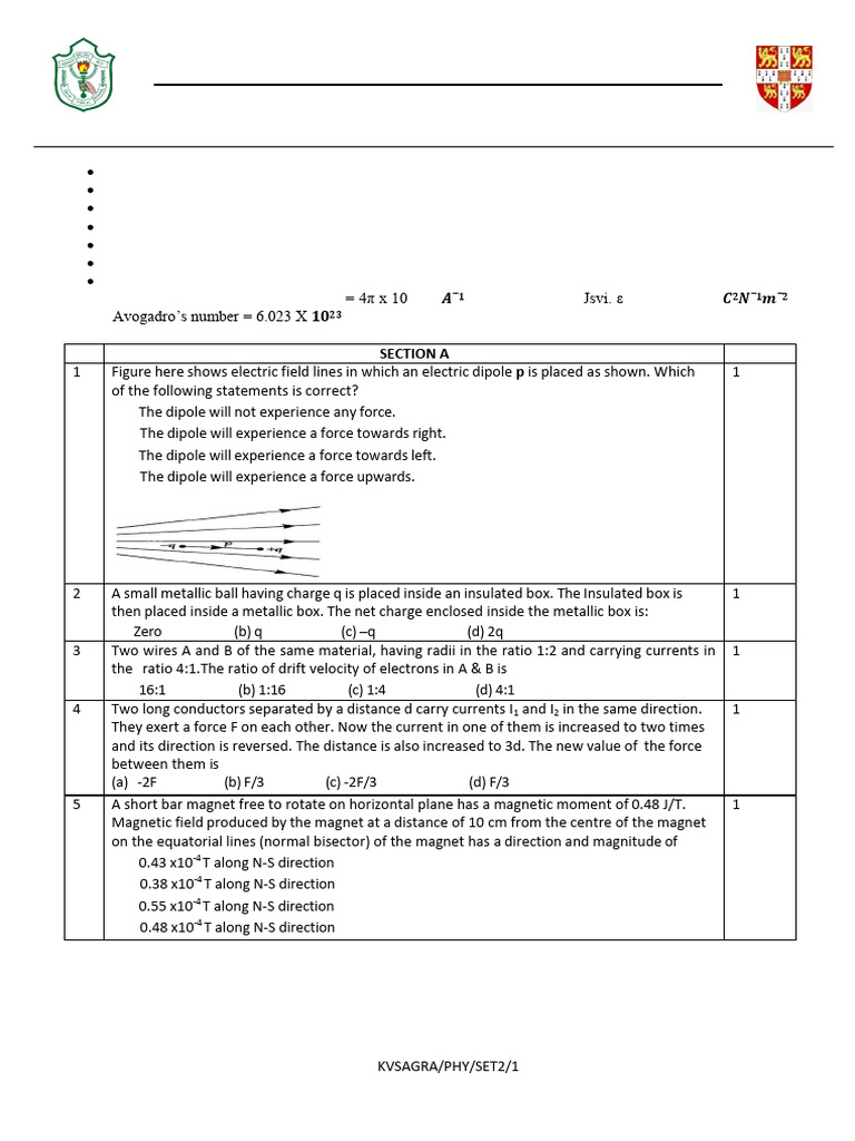 Class XII Physics Sample Paper 2025-26 | PDF | P–N Junction | Capacitor