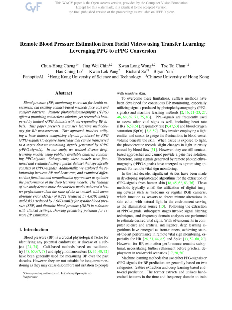 Remote Blood Pressure Estimation via rPPG | PDF | Blood Pressure | Deep ...