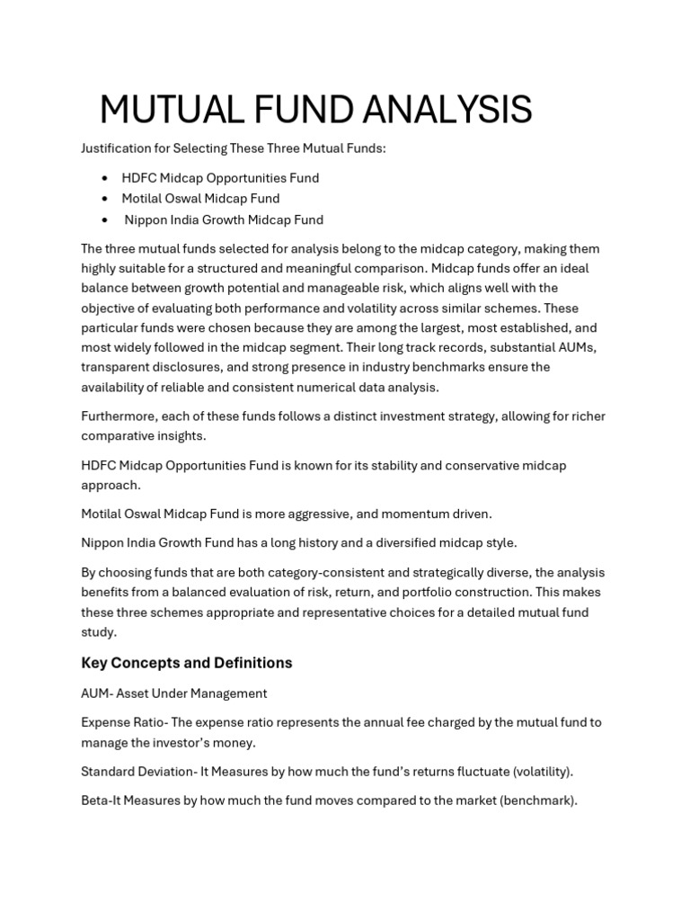 MUTUAL FUND ANALYSIS | PDF | Mutual Funds | Beta (Finance)