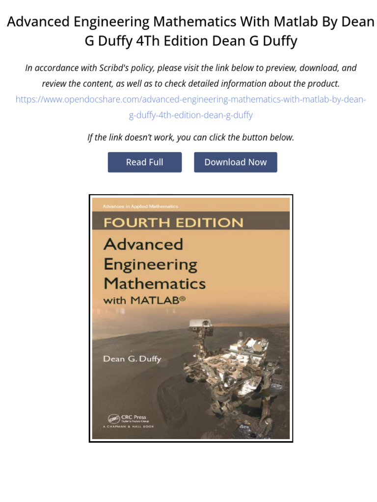 Advanced engineering mathematics with MATLAB by Dean G Duffy 4th ...