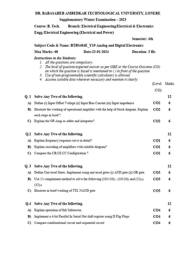 Analog and Digital Electronics Exam Guide | PDF | Logic Gate | Digital ...