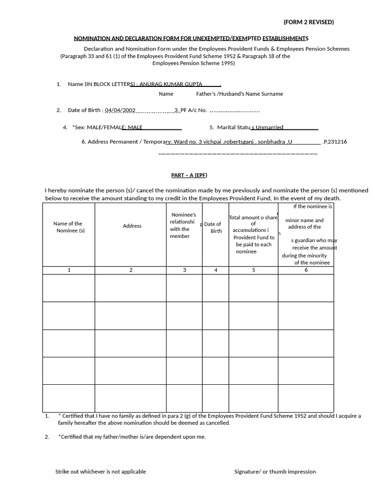 PF Form 2 Nomination-1 | PDF