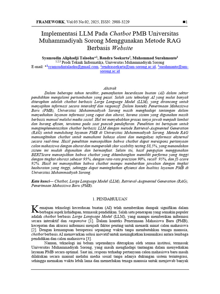 Chatbot LLM untuk PMB Universitas Sorong | PDF