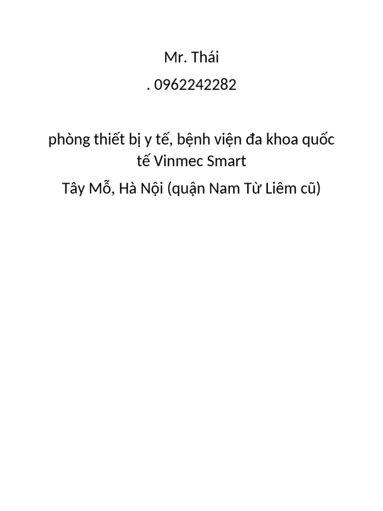Mr. Thái - 0962242282 phòng thiết bị y tế, bệnh viện đa khoa quốc tế ...