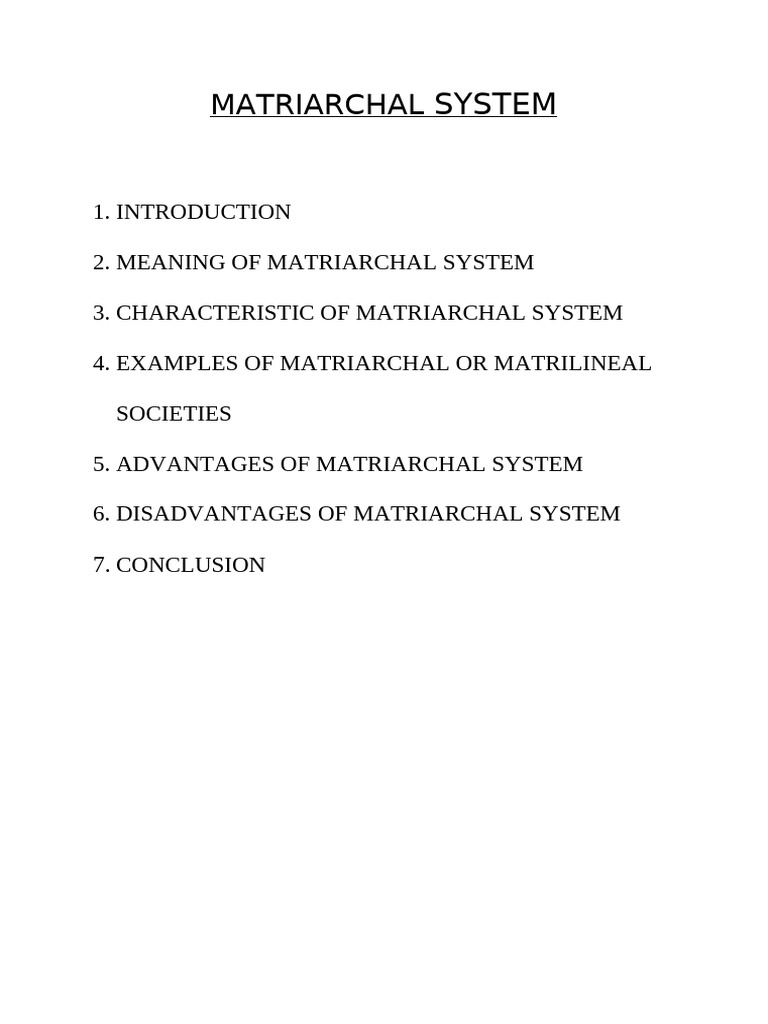 Matriarchal System2 | PDF | Matriarchy | Patriarchy