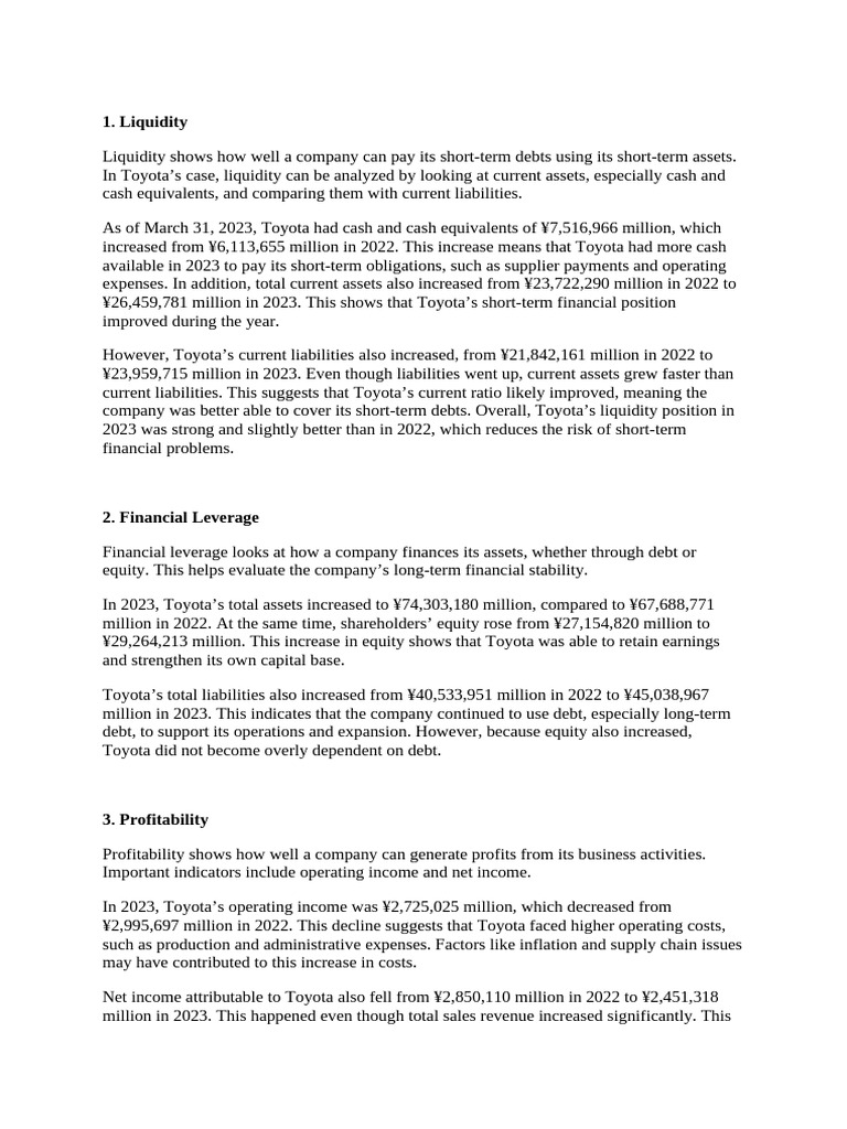 Toyota's 2023 Financial Performance Analysis | PDF | Equity (Finance ...