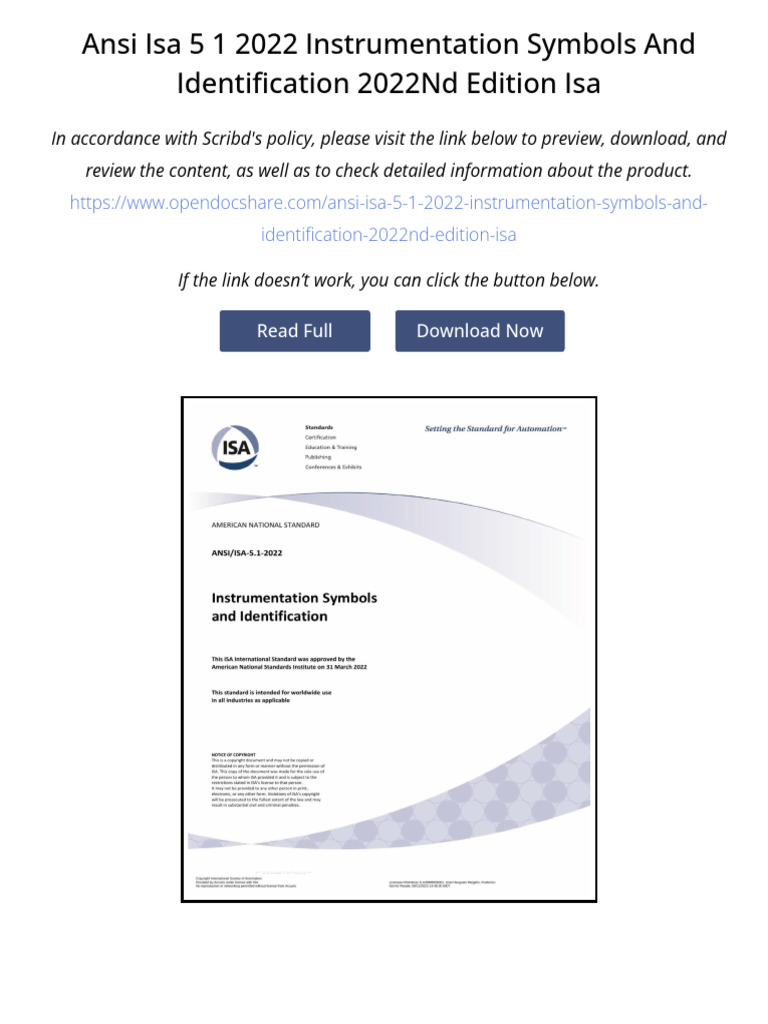ANSI ISA 5 1 2022 Instrumentation Symbols and Identification 2022nd ...