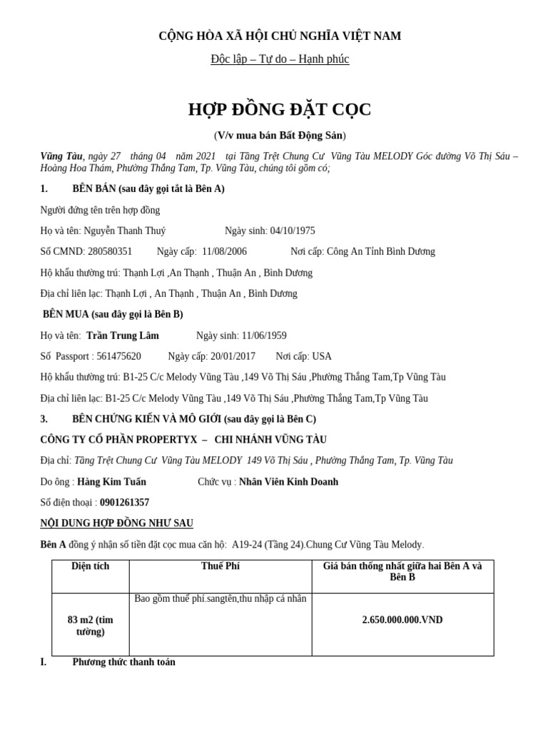 Hop Dong Coc 3 Ben A1924 | PDF