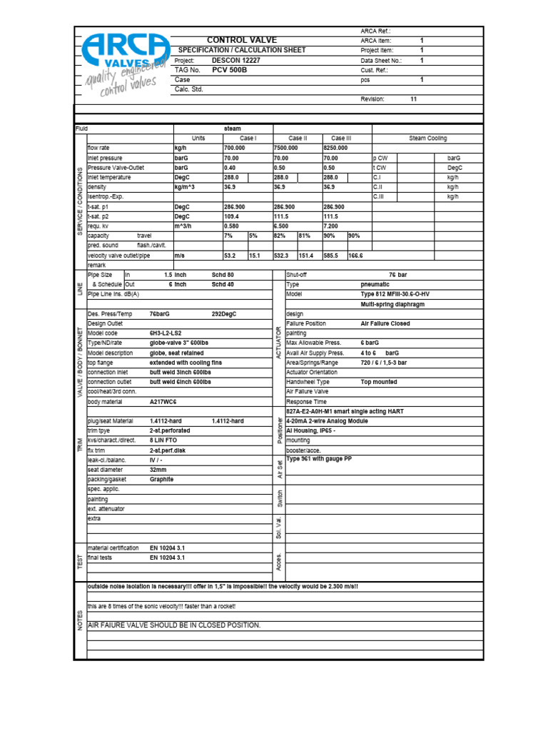 Control Valve Specification Sheets | PDF | Valve | Chemical Engineering