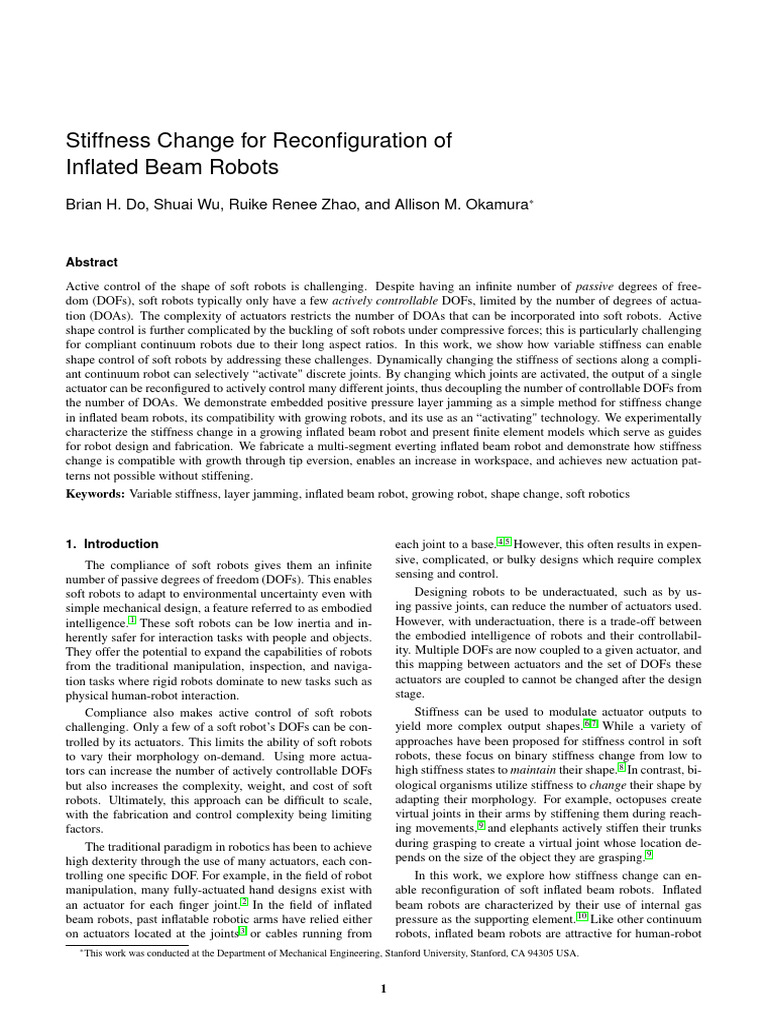 Variable Stiffness in Inflated Beam Robots | PDF | Beam (Structure ...