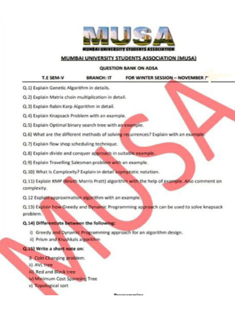 ADSA Sem 5 IT QB | PDF