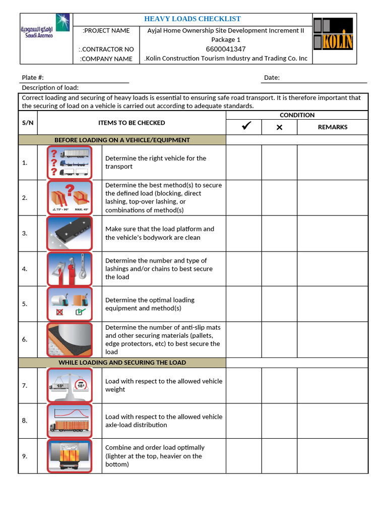 Heavy Loads Securing Checklist | PDF