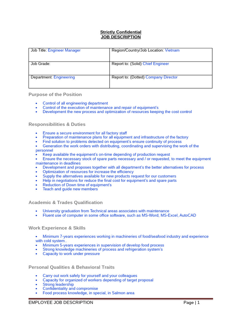 HR-JD-09 - Employee JD - Engineering Manager | PDF | Engineering | Business